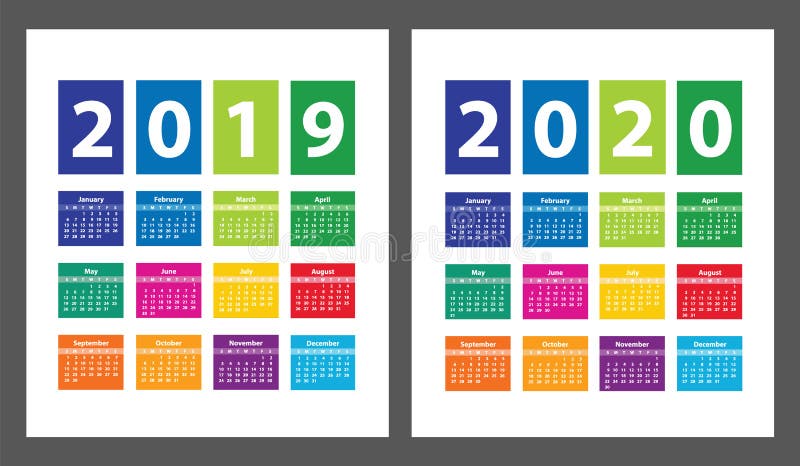 Colora O Calendário 2019 E 2020 Que Partem De Domingo Vetor Ilustração ...