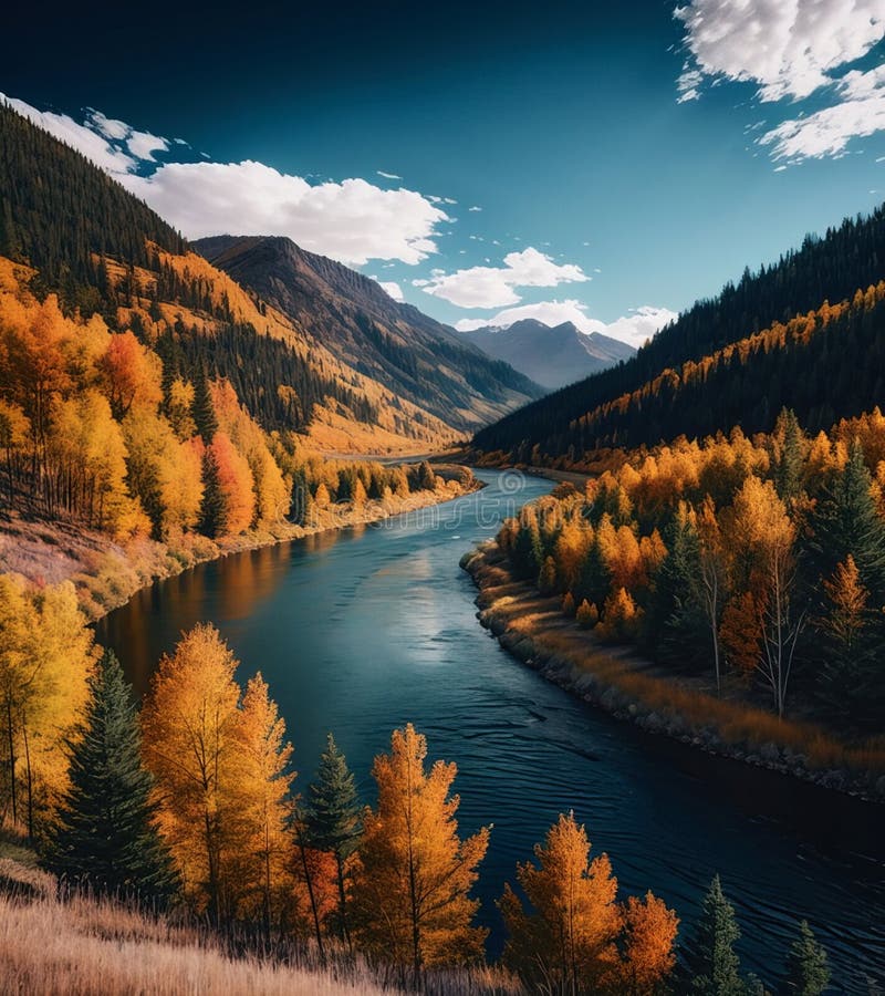 Colorado Autumn Scene stock illustration. Illustration of river - 288782783