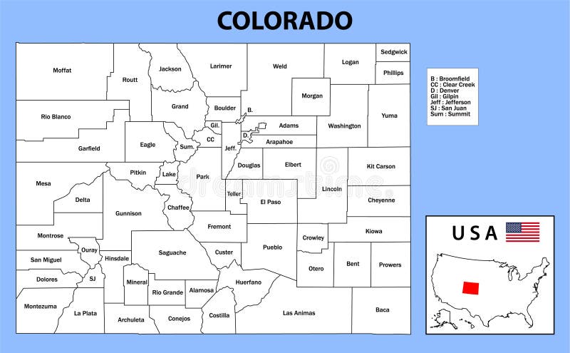 Colorado Map. District Map of Colorado in White Color Stock Vector ...