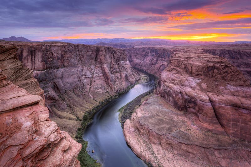 Colorado River, Horseshoe Bend at Sunset Stock Image - Image of gorge ...