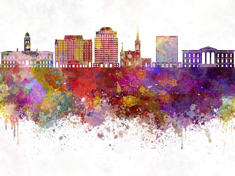 Colorado Springs V2 Skyline in Watercolor Background Stock Illustration ...