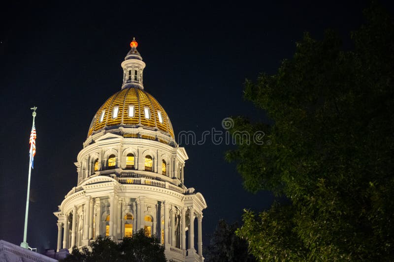Colorado State Capitol Building Gold Dome at Night Stock Photo - Image ...