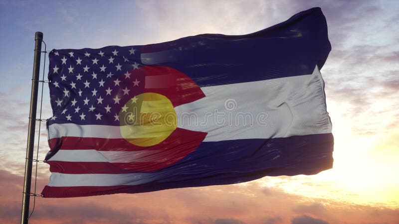 Colorado and USA Flag on Flagpole. USA and Colorado Mixed Flag Waving ...