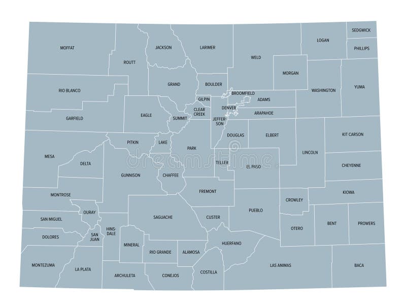 Colorado, U.S. State Subdivided into 46 Counties, Gray Political Map ...