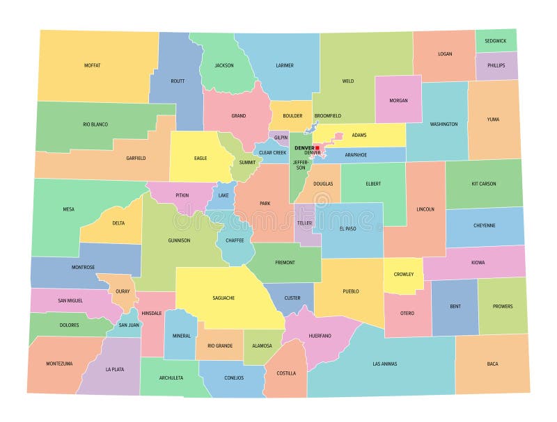 Colorado, U.S. State, Subdivided into 64 Counties, Multi Colored Map ...
