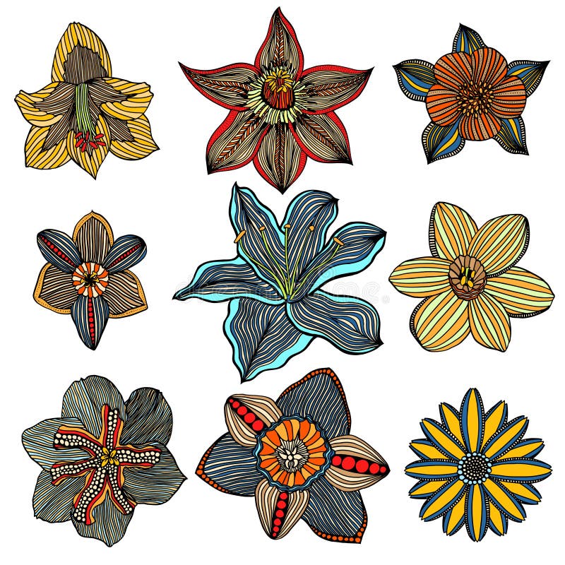 Colored Abstract Doodle Flowers Stock Vector - Illustration of blossom ...