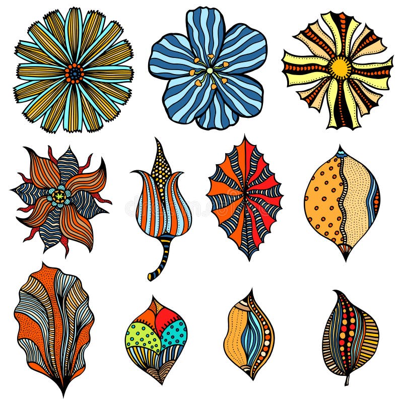 Colored Abstract Doodle Flowers Stock Vector - Illustration of drawing ...