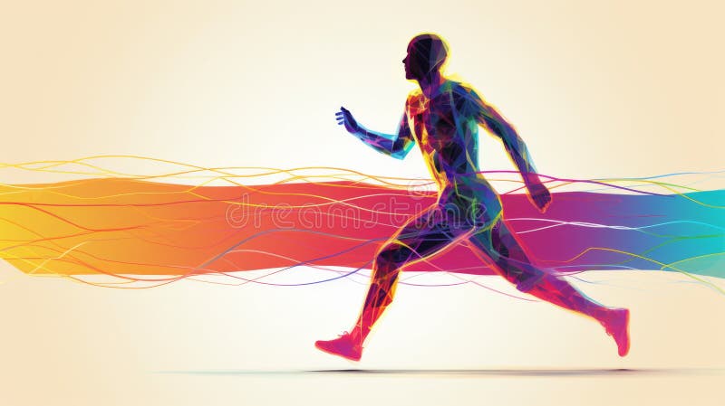 Colored Abstract Image of a Man Running. Runner Runs Across a White ...