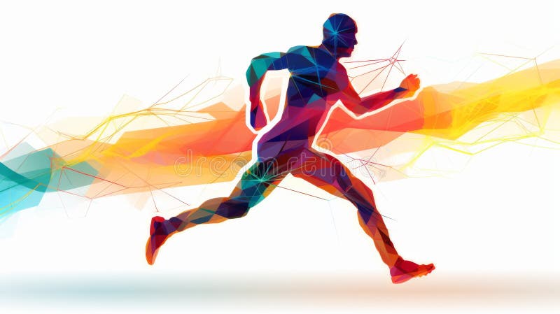 Colored Abstract Image of a Man Running. Runner Runs Across a White ...