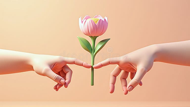 Two Hands Opposite Each Other Holding a Flower Out of Affection As a ...