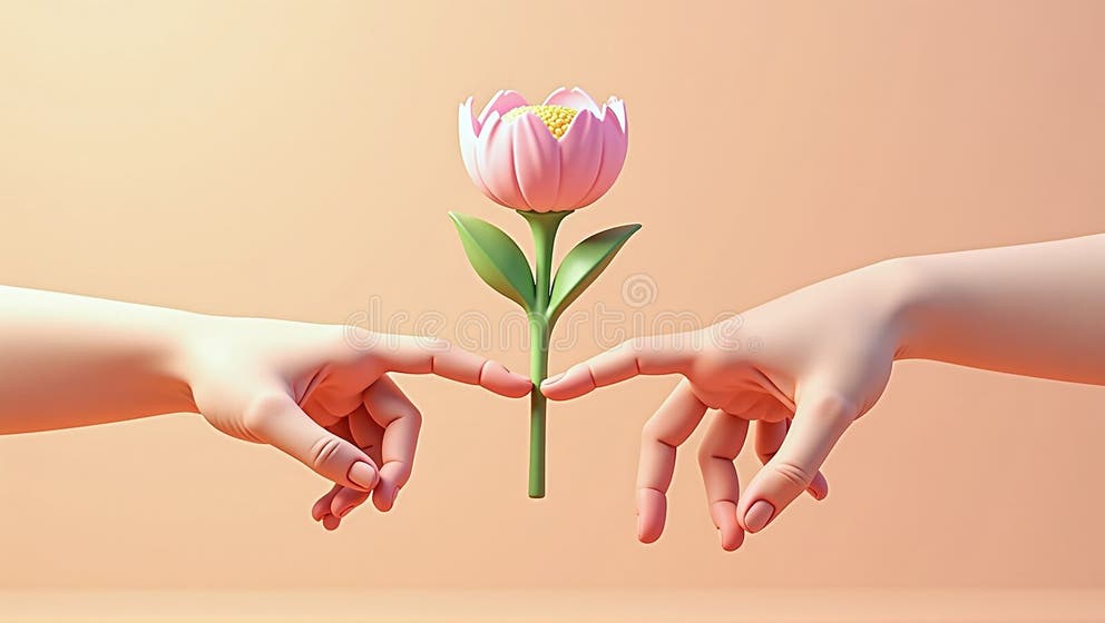 Two Hands Opposite Each Other Holding a Flower Out of Affection As a ...