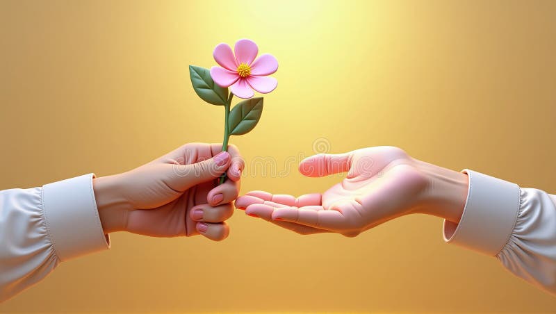 Two Hands Opposite Each Other Holding a Flower Out of Affection As a ...
