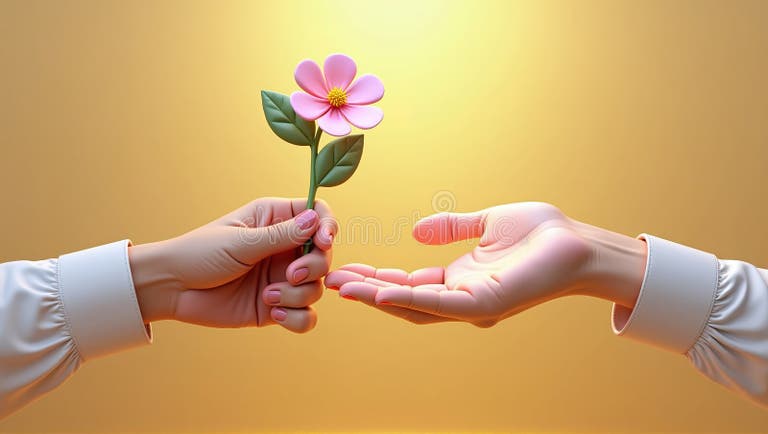 Two Hands Opposite Each Other Holding a Flower Out of Affection As a ...