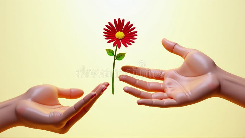 Two Hands Opposite Each Other Holding a Flower Out of Affection As a ...