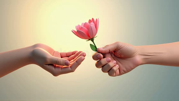 Two Hands Opposite Each Other Holding a Flower Out of Affection As a ...
