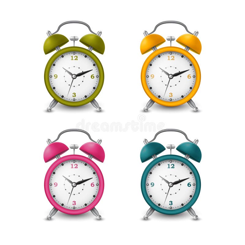 Colored Alarm Clocks Collection in Silver Design Stock Vector ...