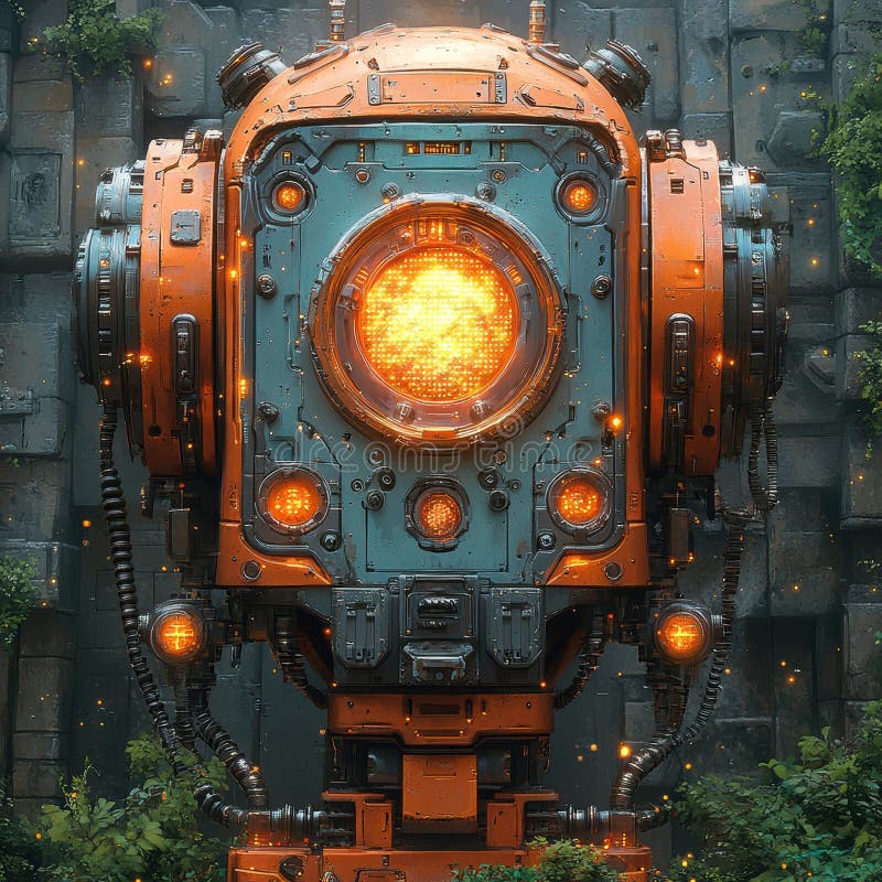 A Colored, Anthropomorphic Robot Equipped with Wings and Tools Stands ...