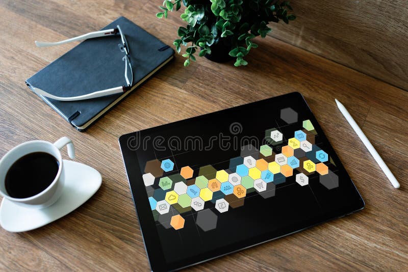 Colored APPS Icons on Tablet Screen. Personal Application and Software ...