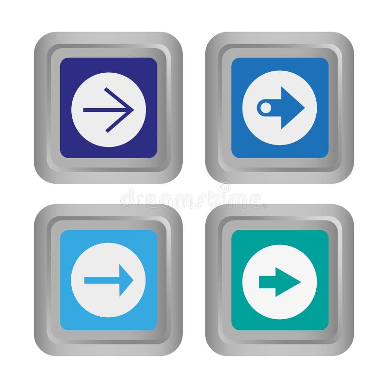 Colored Arrow Buttons. Volumetric Square Buttons with Arrows. Vector ...