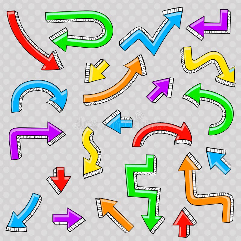 Colored Arrows. Hand Drawn Sketch Stock Vector - Illustration of orange ...