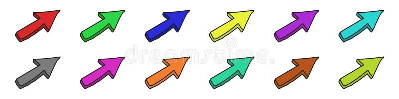 Colored Arrows Pointing Right Vector Set. Vector Set of Hand Drawn ...