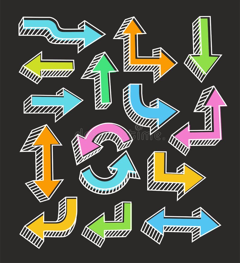 Colored Arrows with White Outline, Vector. Stock Vector - Illustration ...