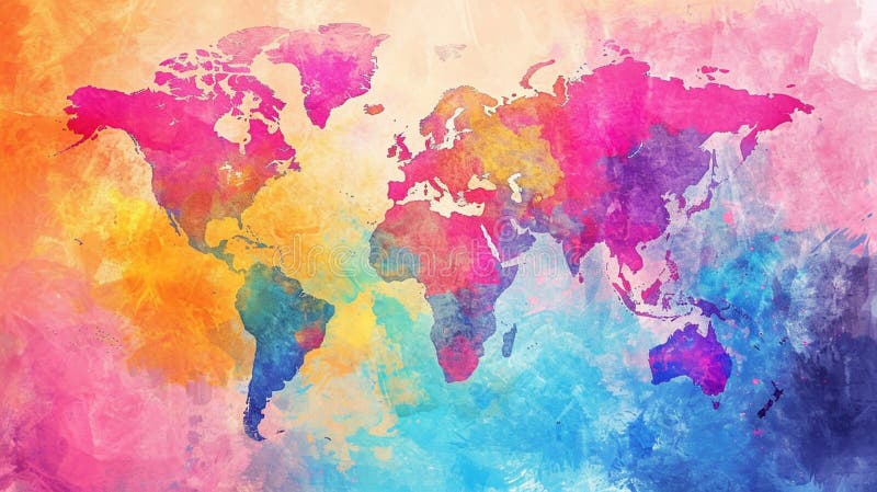 Colored art world map stock photo. Image of vintage - 303768484