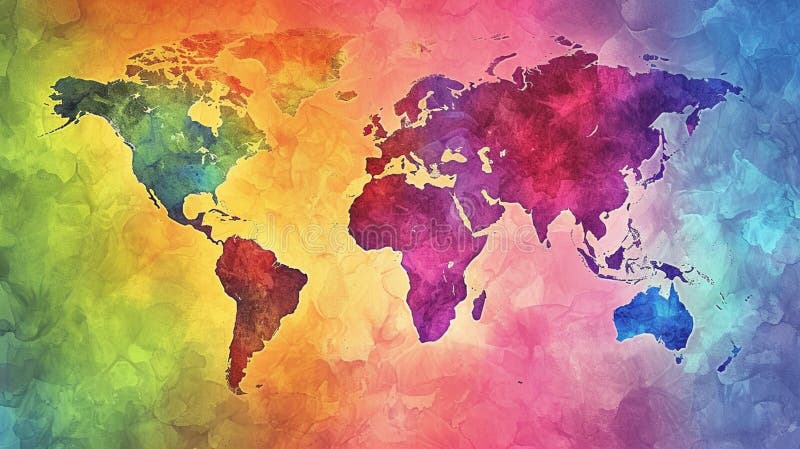 Colored art world map stock photo. Image of paint, america - 309223356