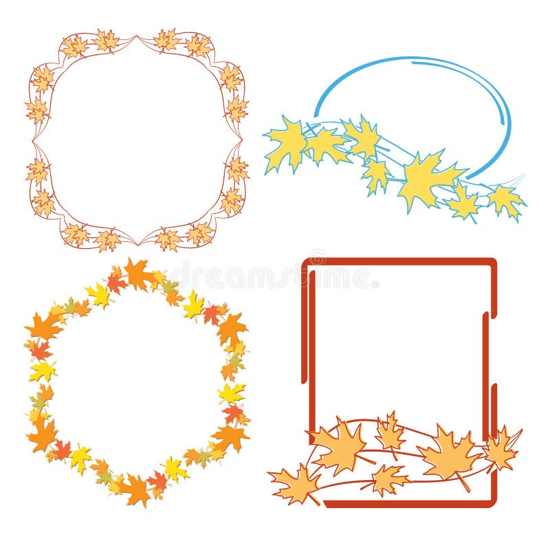 Colored Autumn Leaves in Bright Decorative Frames - Vector Set Stock ...