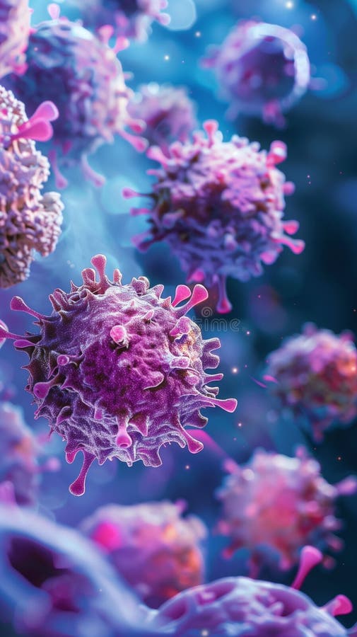 Colored Background with Microelements and Body Cells. Viruses, Germs ...