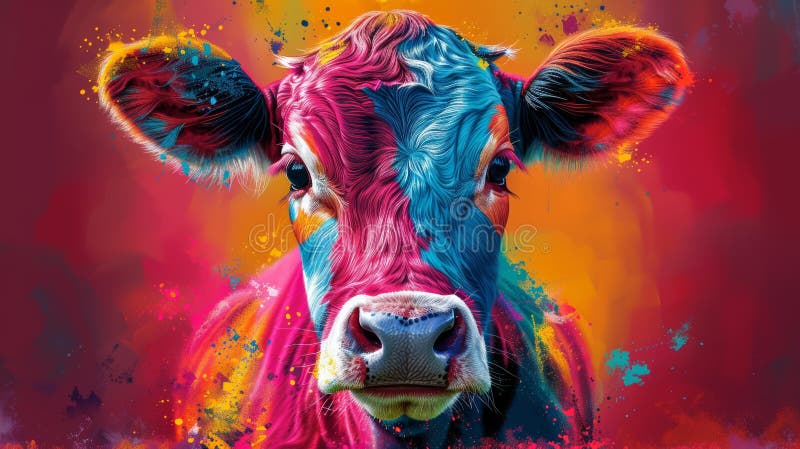 Colored Background with a Multicolored Cow Illustration Stock Photo ...