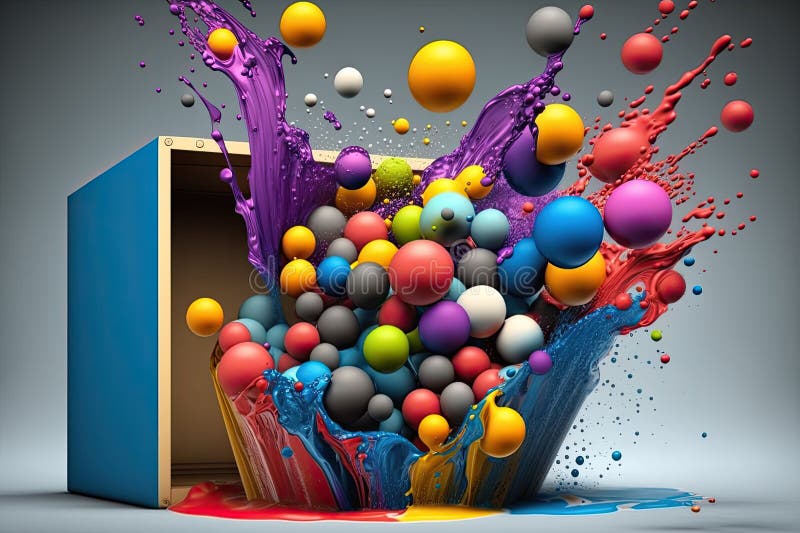 Colored Ball Explosion Leaving a Box. AI Generative Stock Illustration ...