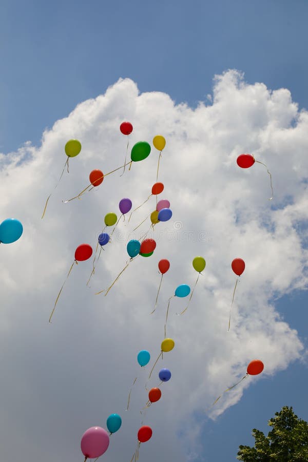 Colored Balloons Fly High in the Sky Stock Image - Image of happiness ...