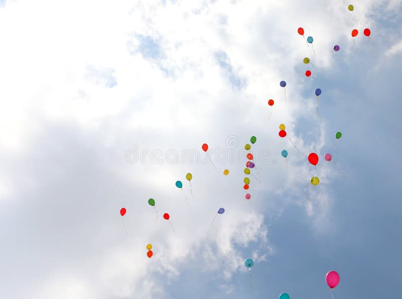 Colored Balloons Fly Towards the Sky Stock Photo - Image of balloons ...