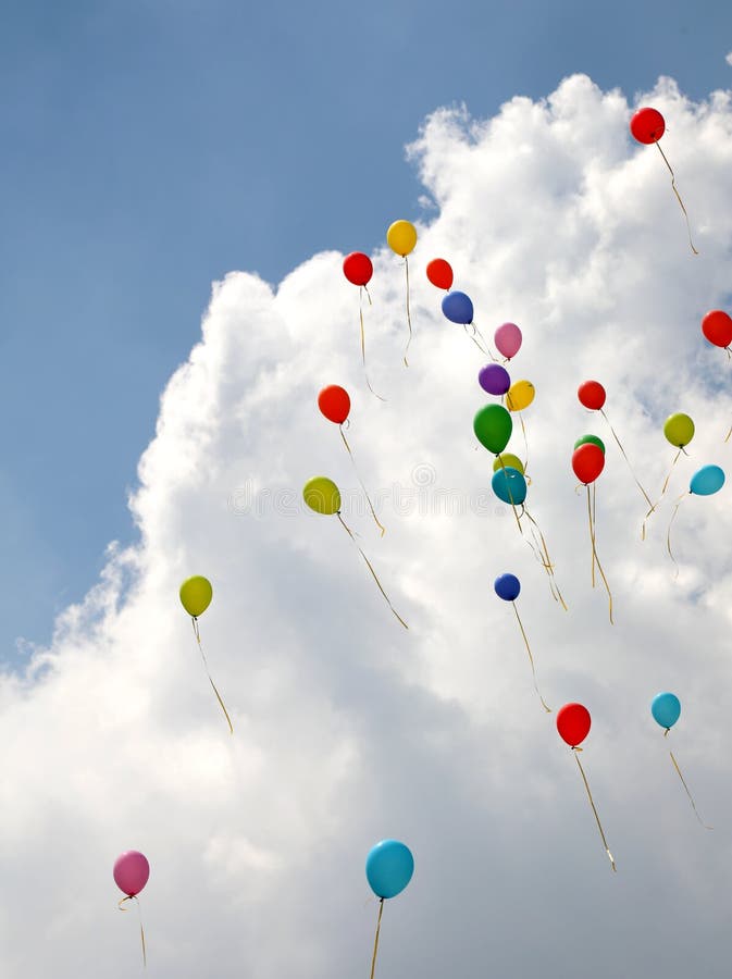Colored Balloons Fly Up Towards the Sky Stock Photo - Image of ...