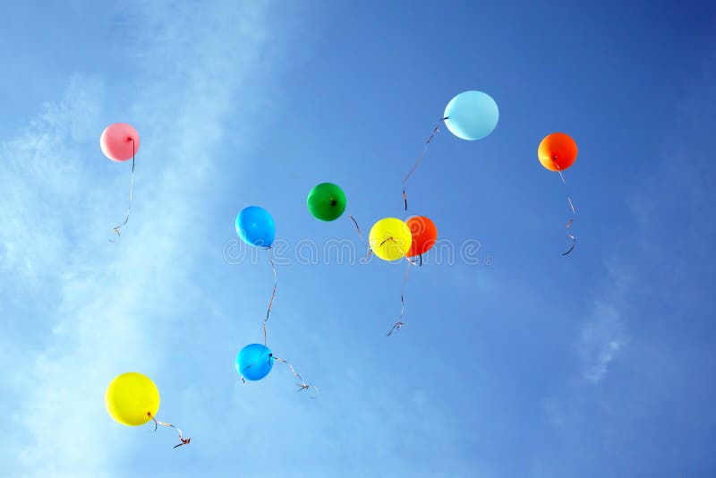 Colored Balloons Flying in the Blue Sky Stock Image - Image of ...