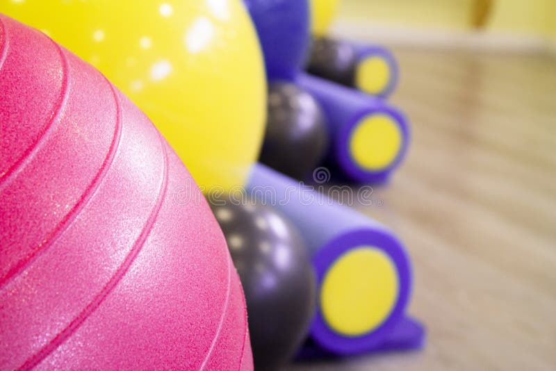 Colored Balls and Rollers for Pilates Classes Stock Image - Image of ...