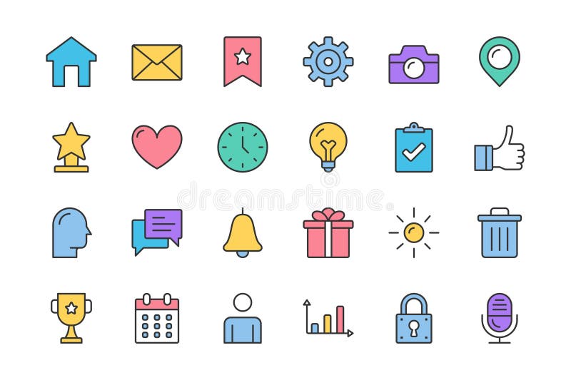 Colored Basic Line Icons stock vector. Illustration of outline - 335535884