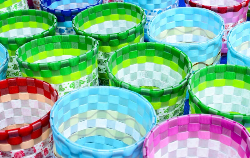 Colored Baskets at an Outside Market Stock Image - Image of decor ...