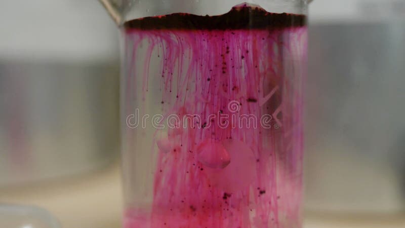 Chemical Reaction in Volumetric Flask Glass in Laboratory. the Chemical ...