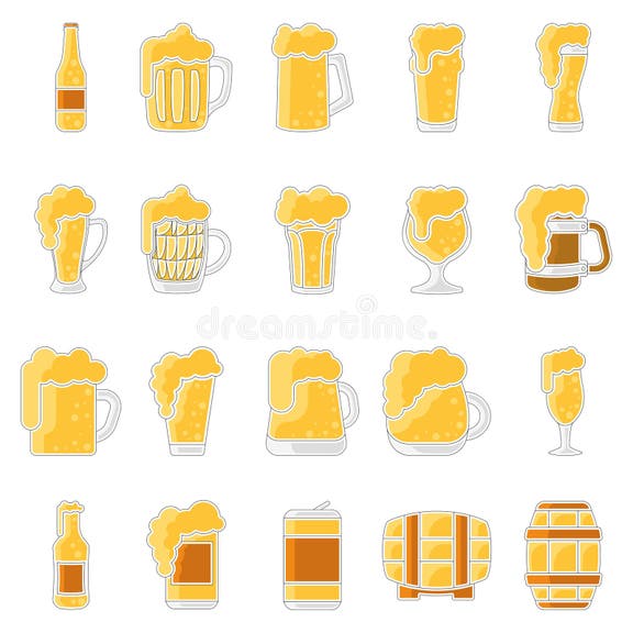Colored Beers Sketches Icon Set Vector Stock Vector - Illustration of ...