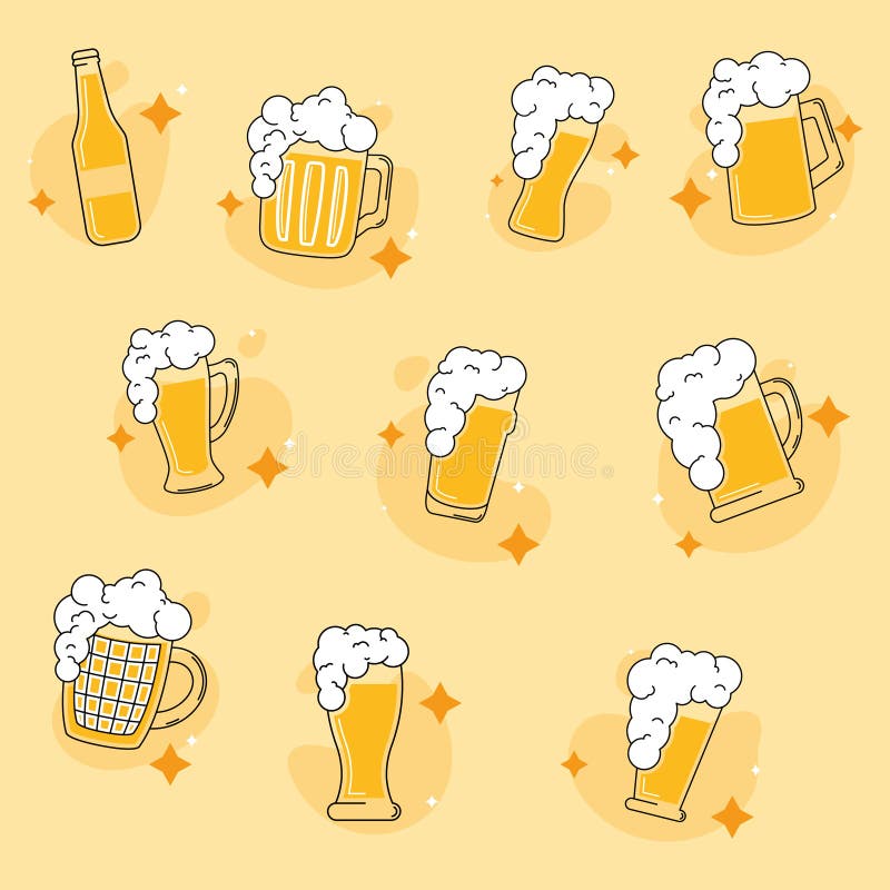 Colored Beers Sketches Icon Set Vector Stock Vector - Illustration of ...