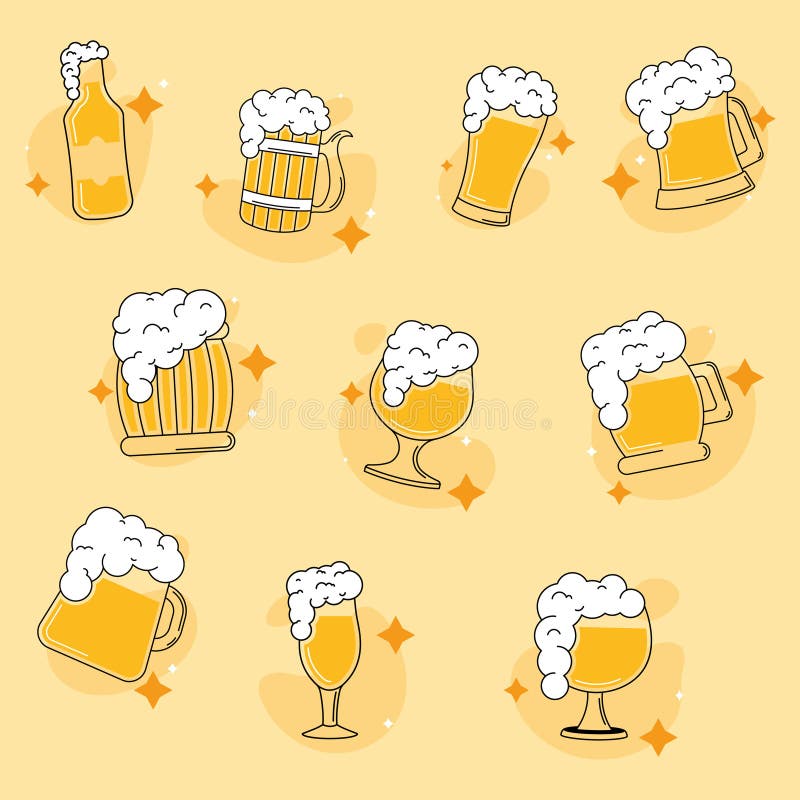 Colored Beers Sketches Icon Set Vector Stock Vector - Illustration of ...