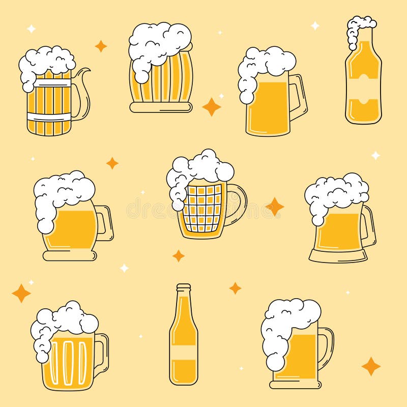 Colored Beers Sketches Icon Set Vector Stock Vector - Illustration of ...