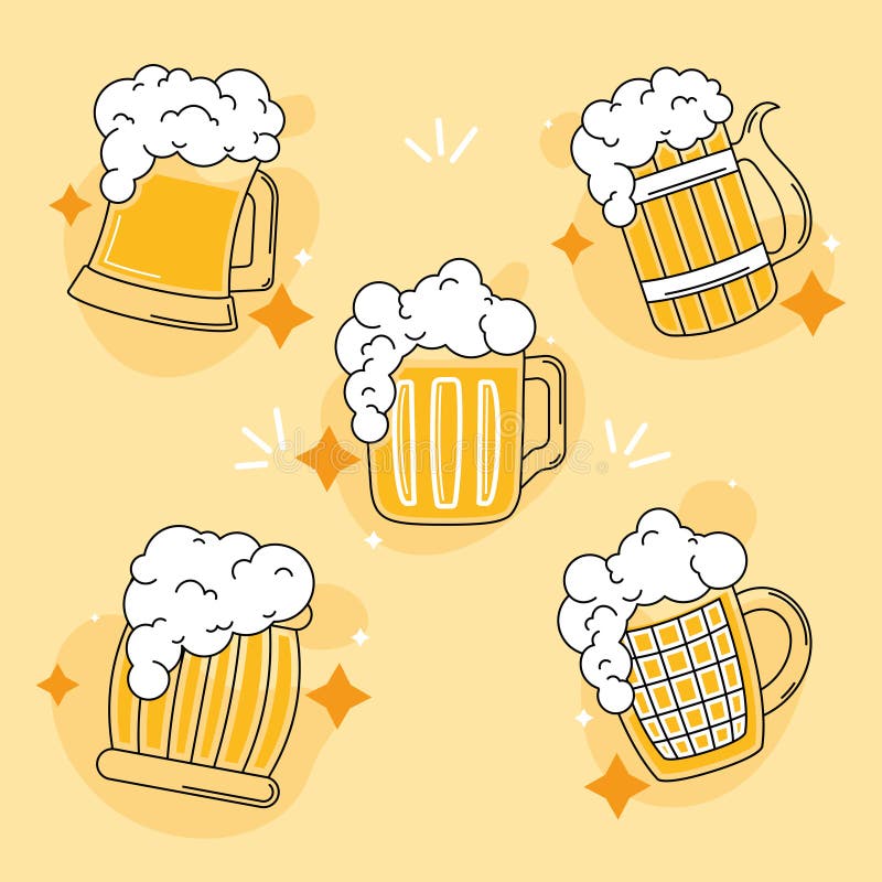 Colored Beers Sketches Icon Set Vector Stock Vector - Illustration of ...