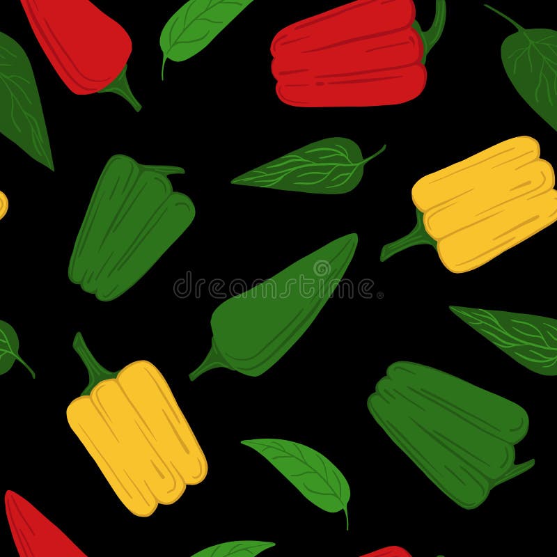 Colored Bell Pepper Seamless Pattern. Pepper Hand Drawn Wallpaper Stock ...
