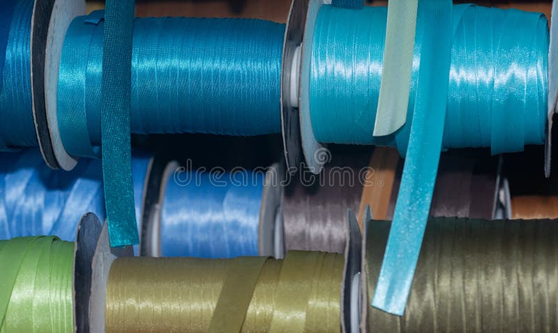 Colored Bias Tape on Spools for Finishing Edges Stock Image - Image of ...