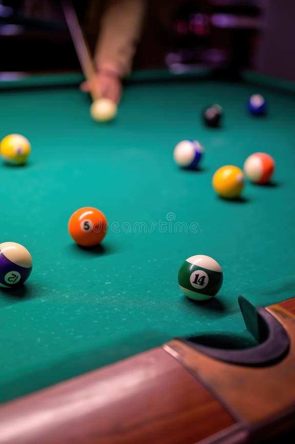 Colored Billiard Balls with Numbers on the Billiard Table in Front of ...