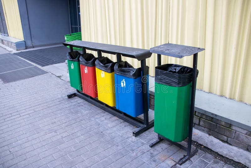 Colored Bins for Separate Garbage Collection Closeup Stock Image ...