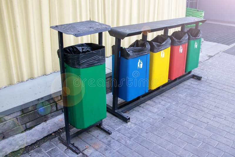 Colored Bins for Separate Garbage Collection Closeup Stock Image ...